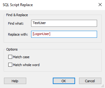 SQL Script Replacement Dialog